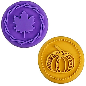 Cookie Stamp Harvest Holiday Food Stamper - Pumpkin and Harvest Leaf Design - Desserts Food or Ink Stampers - 2 Piece Set