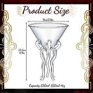 4 Pcs Octopus Martini Glass 4 oz Fun Cocktail Glasses Jellyfish Wine Glass Creative Jellyfish Glass Cup for Margarita Whiskey Drinking Glassware Kitchen Bar Party Wedding