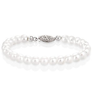 Pearlsays Natural Pearl Bracelets for Women 925 Sterling Silver AAA+ Quality Handpicked Real White Cultured Freshwater Pearl Strand Bracelet Birthstone July Charm Fine Jewelry For Women Gifts 7mm,