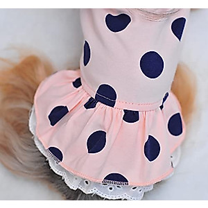 MSNFOASM 2Pcs-Pet Dog Elastic Soft Dress,Cute Polka Dots Lace Skirt for Small Dogs Cats（White&Pink S）