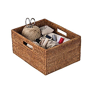 KOUBOO La Jolla Rattan Shelf Handles, Medium, Honey-Brown Storage Basket,
