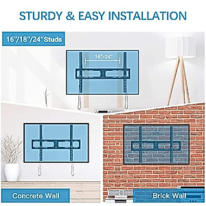 Pipishell Low Profile Fixed TV Wall Mount Bracket Ultra Slim for Most 42-90 Inch LCD OLED QLED 4K Plasma Flat Curved Screen TVs up to132lbs Max VESA 800x600mm, Fits 16", 18", 24" Wood Studs