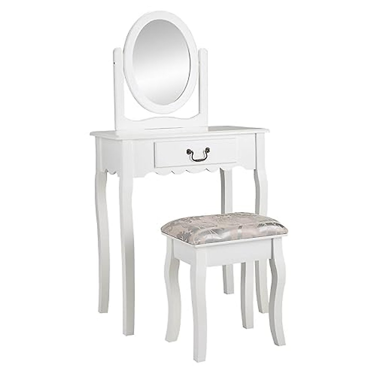 RIDFY Modern Vanity Desk with Cushioned Stool,Vanity Table Set with Large Drawers,Makeup Dressing Table with 360° Rotating Mirror for Women,Small Space Office, Writing, Reading,White