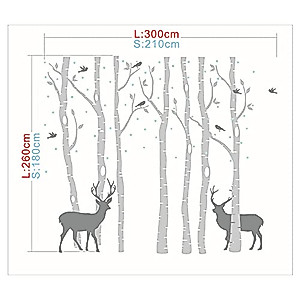 HOSNNER Deers Tree Wall Stickers - Forest Mural Wallpaper for Bedroom Kids Baby Nursery Vinyl Removable DIY Decals 82.7x70.9 inch Grey+Black
