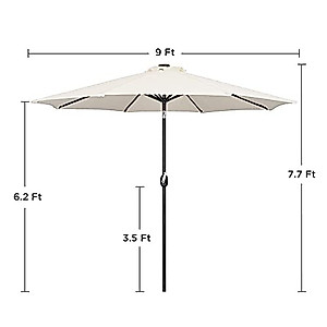 Patio Watcher 9 Feet Solar Umbrella 40 LED Lighted Patio Umbrella Outdoor Umbrella with Push Button Tilt and Crank, 8 Steel Ribs, Light Beige