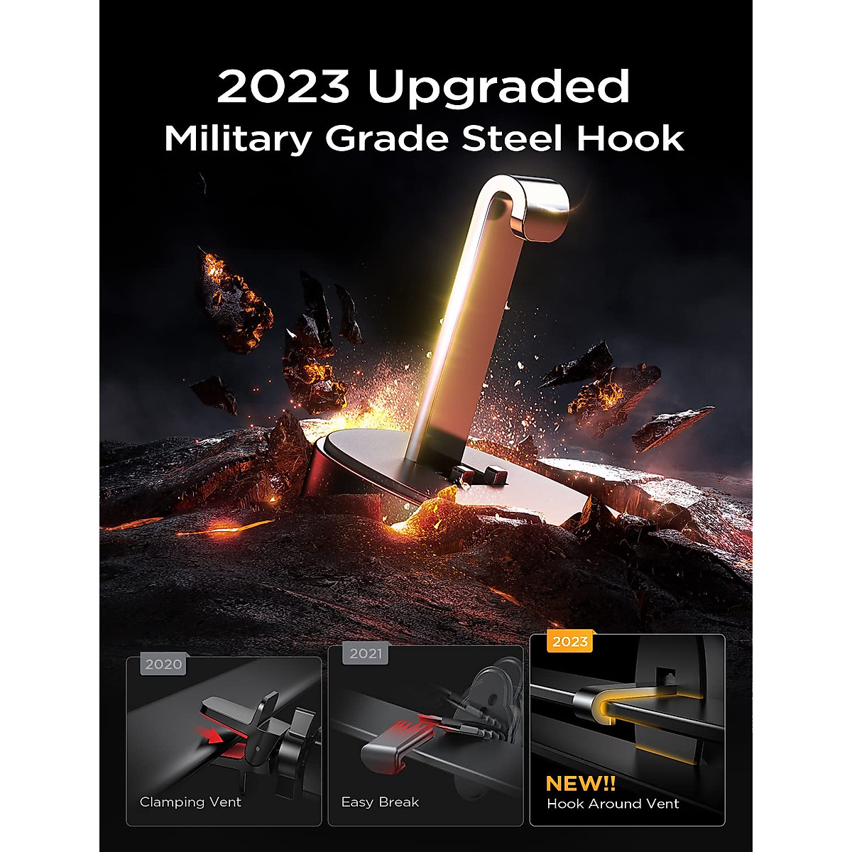 LISEN Phone Mount for Car [Ultla Stable] Phone Holder for Car Vent[Never Blocking] Steel Hook Clip Car Phone Holder Mount for iPhone 15 14 13 Pro Samsung Galaxy S223/S22/S21 All Phones