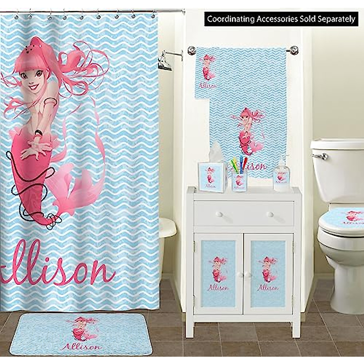 RNK Shops Mermaid Waste Basket - Single Sided (White) (Personalized)