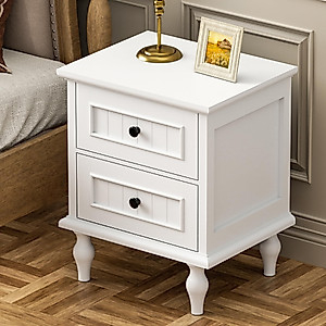 Scurrty Nightstand, Antique Style End Table with 2 Drawers, Taller Nightstand for Bedroom, Side Table for Bedroom (White, Single)