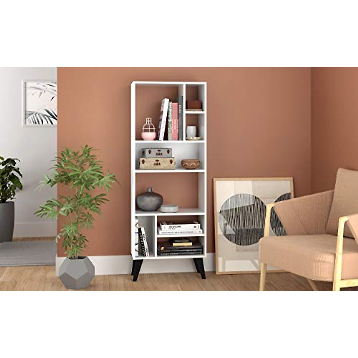 Manhattan Comfort Warren Modern Home Office 8 Shelves Tall Bookcase 1.0, White