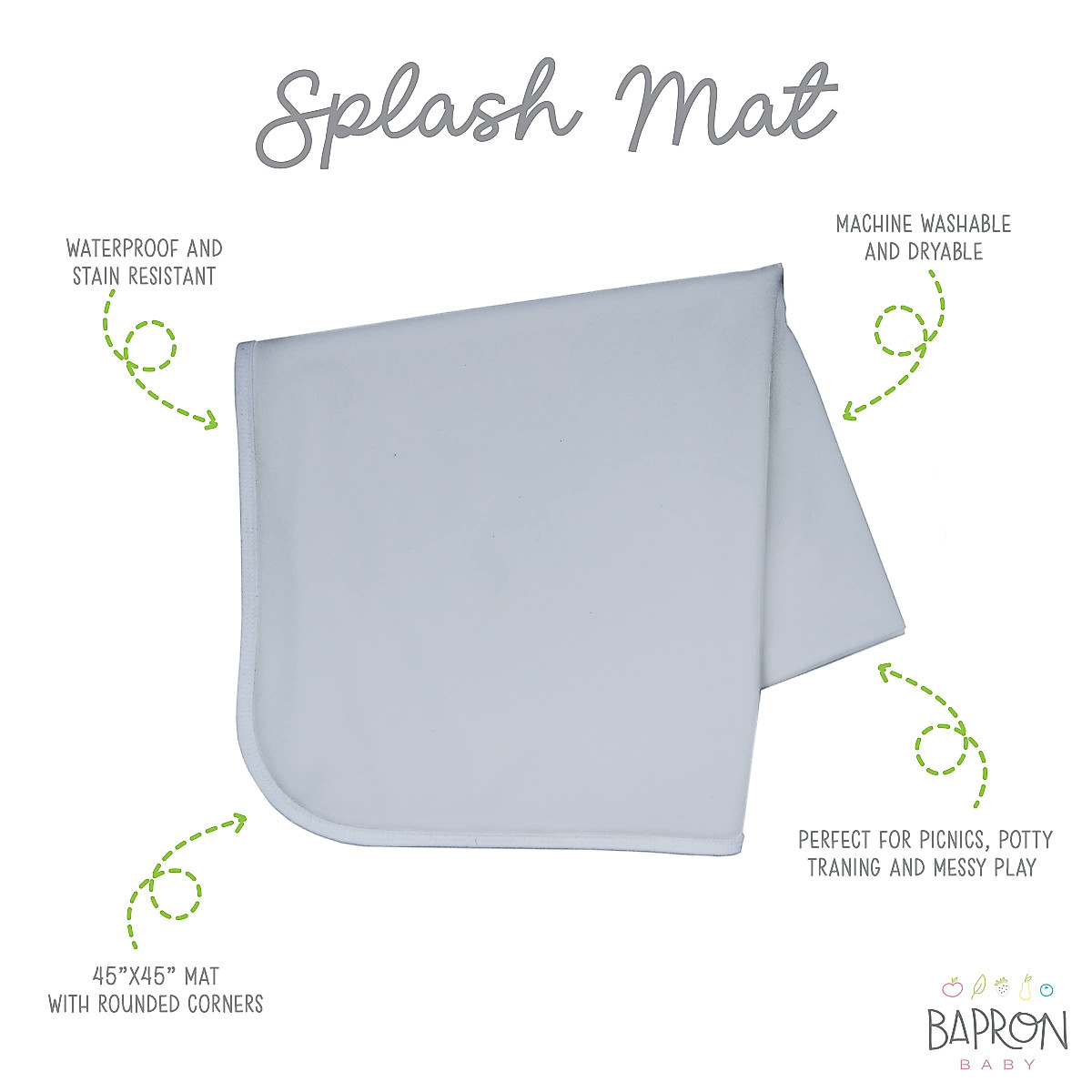 BapronBaby Minimalist Light Grey Splash Mat - Waterproof Catch-All for Under High Chairs, Floors, Tables, Playtime or Arts & Crafts - Machine Washable - 45" x 45”