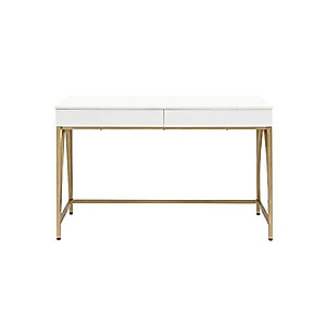 Acme Furniture Lightmane Desk, White High Gloss & Gold