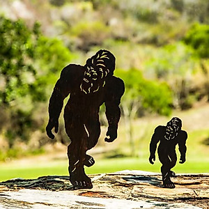 Bigfoot Garden Decor Metal Stake - Set of 2 Big Foot Sasquatch Gifts Yard Art Decorative Garden Stakes for Outdoor Decor, Yard, Patio, Lawn Decorations - 15.7”H x 8.3”W & 7.8”H x 4.1”W