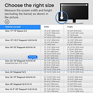 Universal Blue Light Blocking Screen Protector Panel for 23, 23.6, 23.8, 24 inch Diagonal LED PC Monitor Anti-UV Eye Protection Filter Film - Widescreen Monitor Frame Hanging Type (W 21.2" X H 13.4")