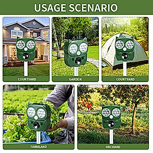 Kittmip 2 Pieces Ultrasonic Animal Repeller Solar Powered Animal Repellent Animal Deterrent Devices Waterproof with Motion Sensor Audible Alarm Flashing Light for Garden Cat Dog Mice Bird Deer
