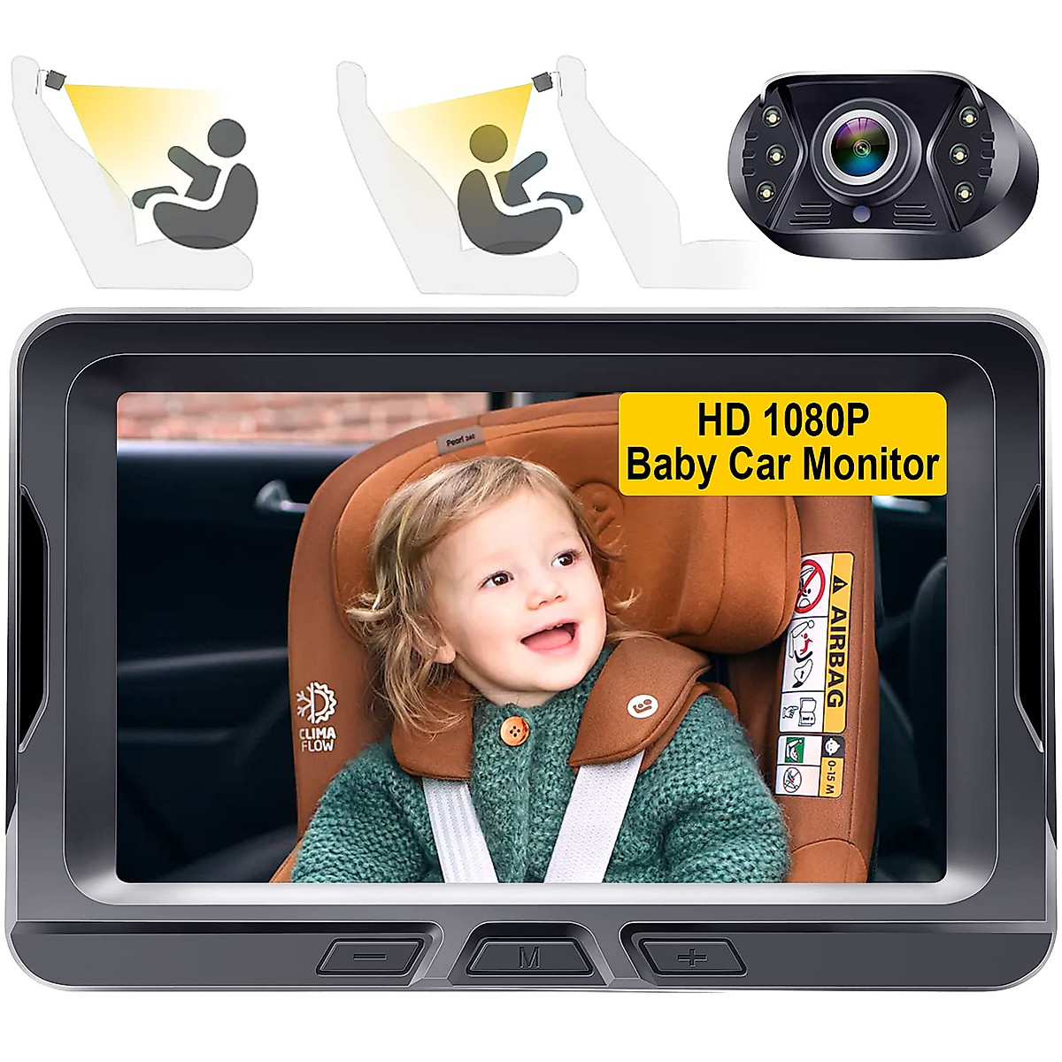 Baby Car Mirror,AHD 1080P Baby Car Camera with 5'' Monitor System for Car Back Seat Full View Infant,Powerful IR Night Vision Aimed at Baby-Easily to Observe Baby's Behavior Movement-LK13