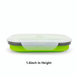 EcoMorning Green Silicone Lunch Container Bento Lunch Box Collapsible Food Storage Container with Airtight Lid and Fork, Ideal For Lunch, Camping, 800ML