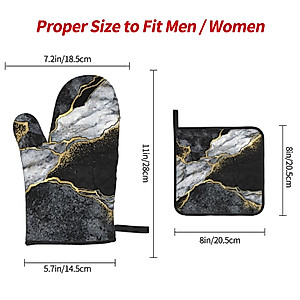 Oven Mitts and Pot Holders Sets of 3 Black Marble Gold Crack Kitchen Potholder Gloves Heat Resistant Non-Slip for Chef Baking Cooking Grilling BBQ Mittens