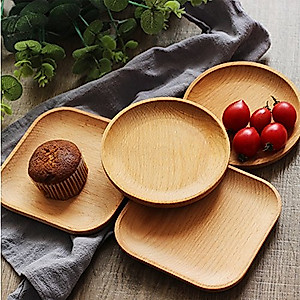 CAN_Deal 4-Pack 5" Natural Beech Wood Square Serving Dishes, Mini Dessert Plates