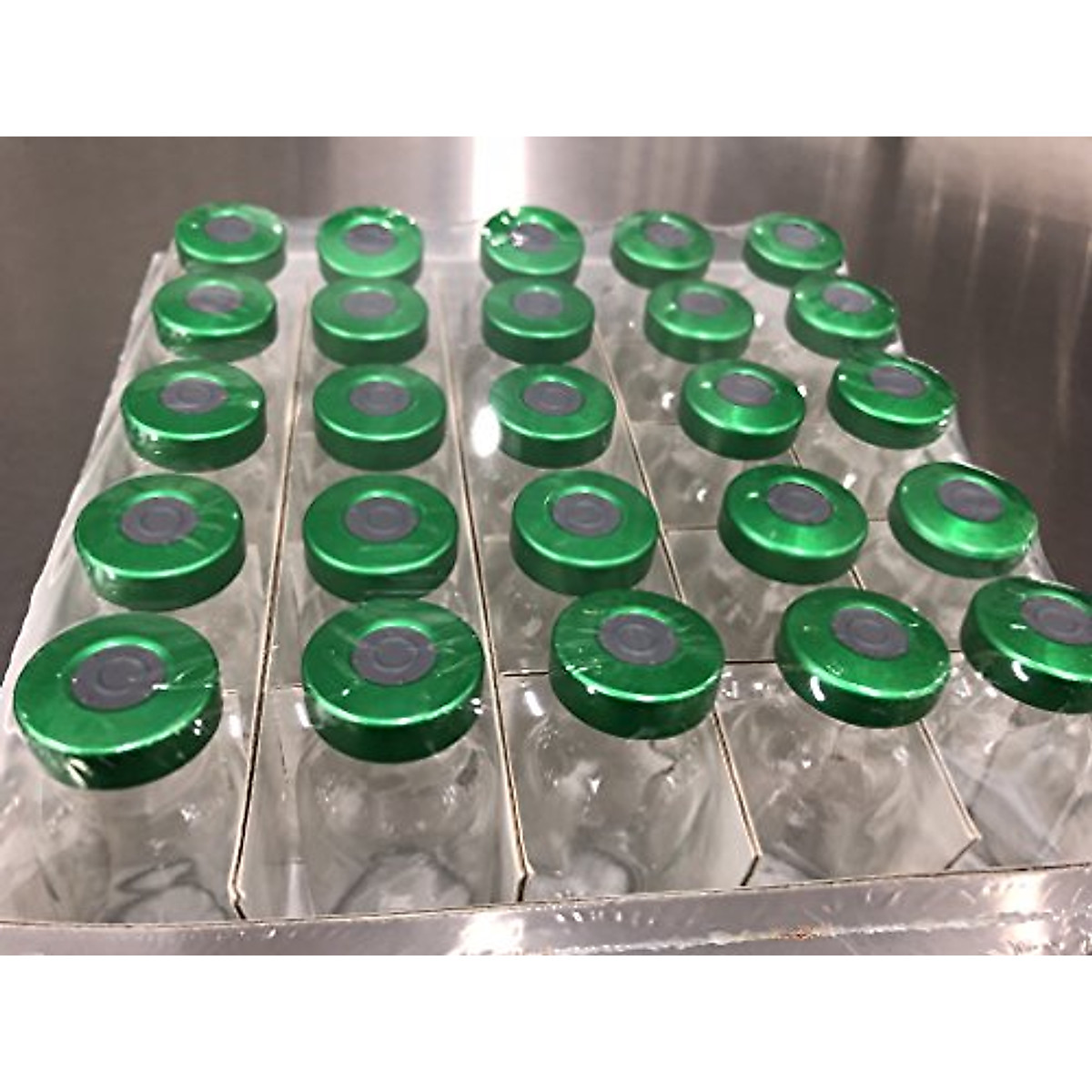25pk 10ml Sterile Clear Injection Vial Green Aluminum Seals