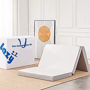 Lazyzizi Folding Mattress, 4 Inch Memory Foam Tri-fold Mattress with Breathable & Washable Bamboo Fiber Fabric Cover, Foldable Floor Mattress Guest Bed for Camping, Road Trip, Full