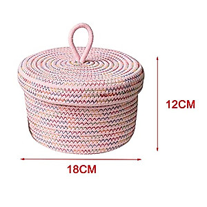 ＫＬＫＣＭＳ Storage Baskets with Lid, Woven Shelf Baskets for Storage Organizing Clothes Sock Toys Snack Bins for Bedroom Shelf Closet , Pink 18x12cm
