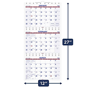 AT-A-GLANCE 2024 Wall Calendar, 12" x 26-1/2", Large, Three-Month, Move-A-Page (PMLF112824)