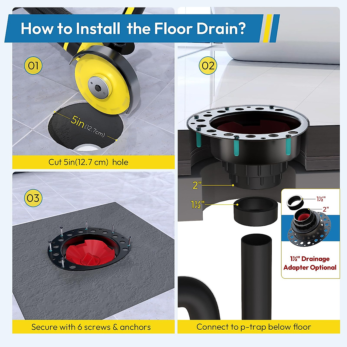 ABS Freestanding Tub Drain Rough-in Kit, ABS Plastic Adapter, Bathtub Drain Kit with Brass Tail Pipes, Compatible with Freestanding Bathtub, Floor Mounted Bathtub and Copper Bathtub