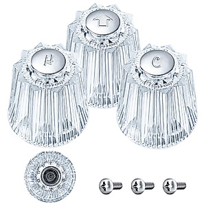 Enhon Shower Faucet Handle Replacement, Compatible with Price Pfister Windsor Tub and Shower Faucets, 3 Pieces Hot Cold and Diverter Shower Knob Replacement, Clear Acrylic