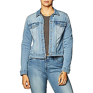 Jessica Simpson Women's Pixie Classic Feminine Fit Crop Jean Jacket, Maude, Large