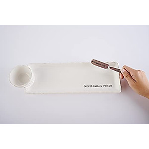 Mud Pie Secret Family Recipe White Ceramic Tray with Dip Cup, 4 1/2" x 15" | Spreader 5 1/2"