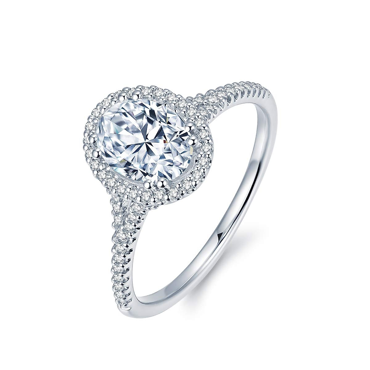 HAFEEZ CENTER 1.5 Carats Oval Cut D Color VVS Petite Halo Moissanite Engagement Ring for Women Size 7.5