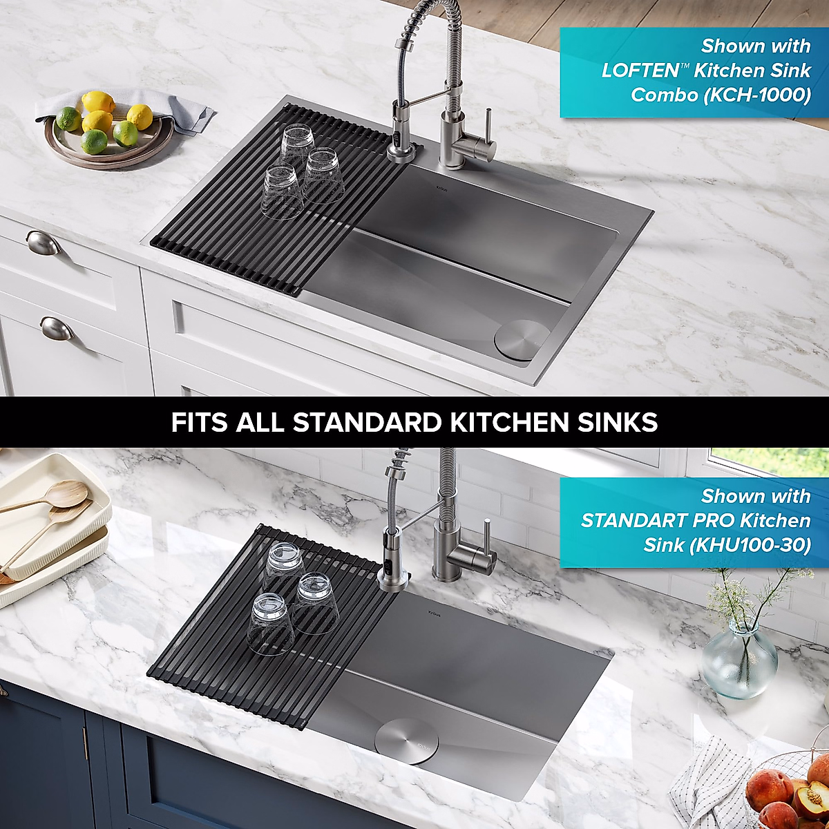 Kraus 20.5 in. Over Sink Roll Up Dish Drying Rack in Jet Black