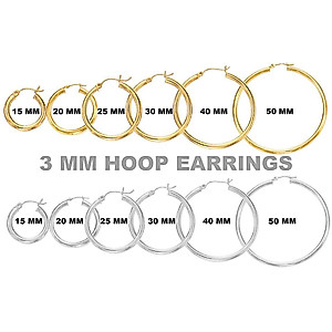 14k REAL Yellow Gold 40MMx3.00MM Thickness Classic Polished Round Tube Hoop Earrings with Snap Post Closure For Women
