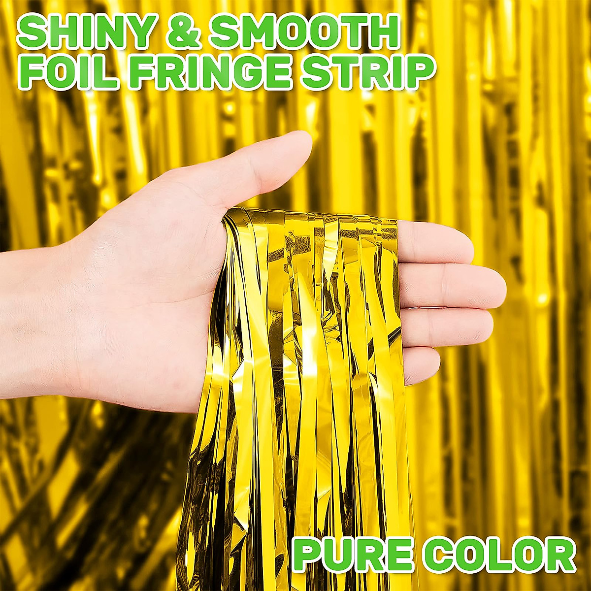 BFONS 4-Pack Backdrop for Party Decorations, Foil Fringe Backdrop Curtains, Tinsel Streamers for Birthday Party Decorations, Gold Backdrop Curtains for Girl Graduation Disco Parties