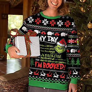 My Day I'm Booked Funny Christmas Sweatshirt, Unisex 3D Xmas Print Crew Neck Pullover Sweatshirt for Men Women