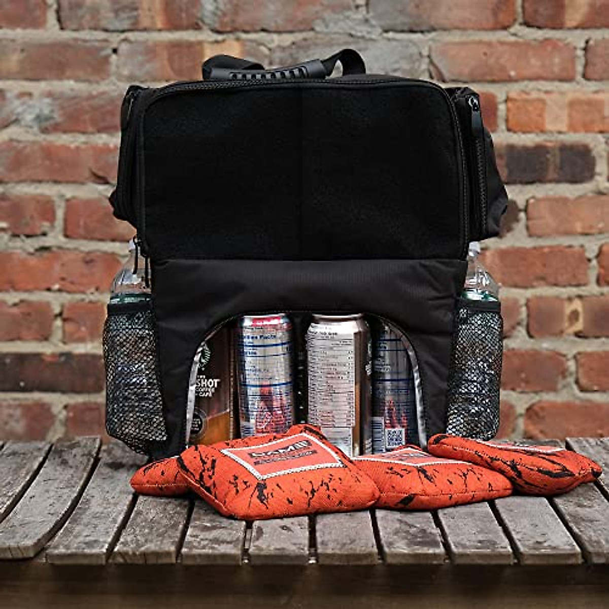 Cornhole Cooler Backpack, Holds up to 2 Sets (8 Bags), Bottle Opener, Cooler Holds up to 12 cans, Extra Compartments for Phone, Storage