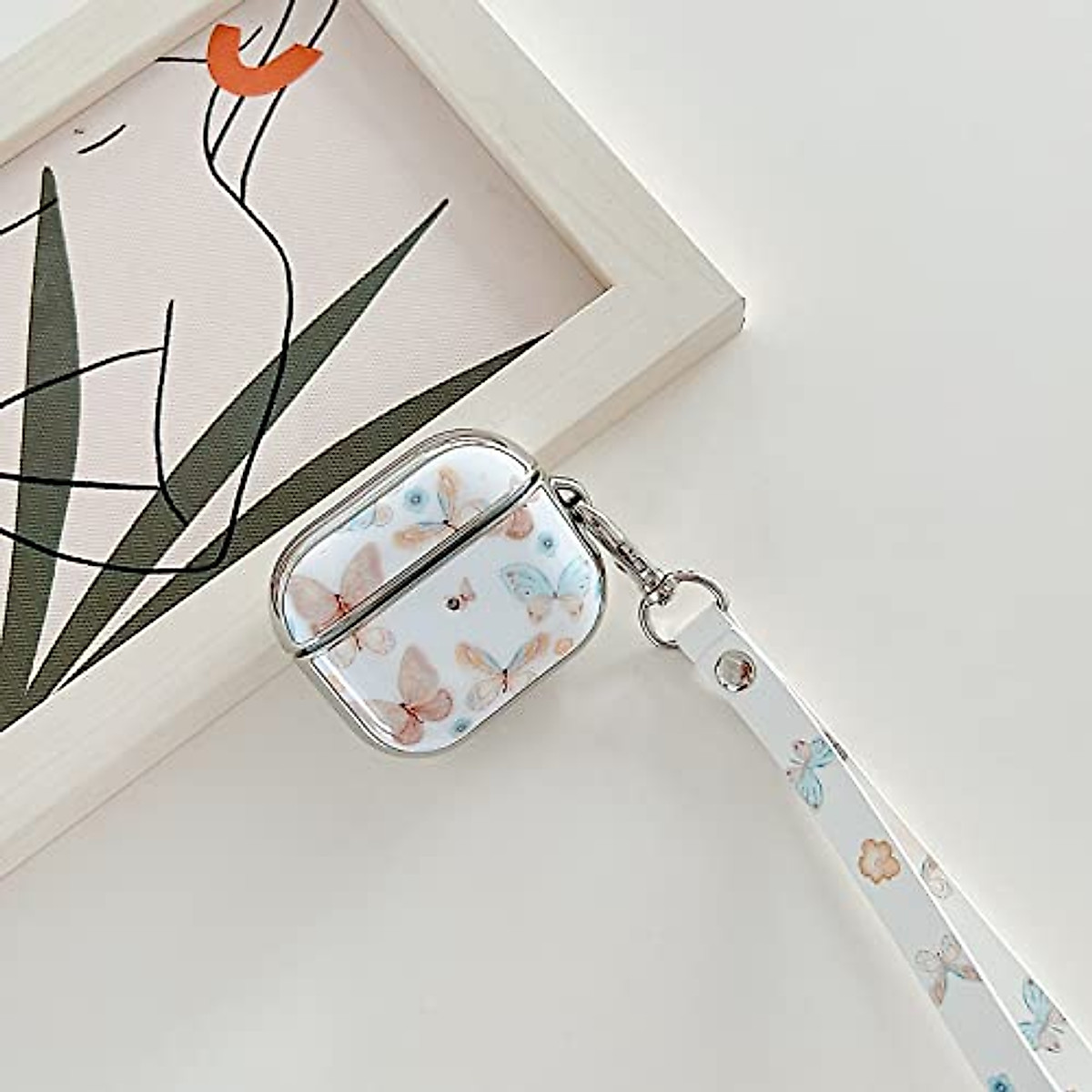 YeLoveHaw Designed for AirPods 3 Case for Women Girls, Butterfly & Floral Pattern, Full Body Protective Cute Cover with Wrist Strap for Airpods 3rd Generation Charging Case 2021 (Blue Butterflies)