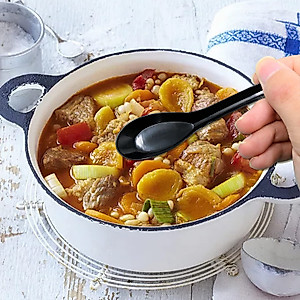 Honbay 60PCS Disposable Plastic Soup Spoon, White Translucent Dinner Spoon, Asian Soup Spoons for Egg Custard, Pudding, Oatmeal, Stews, Ramen, Pho, etc (Black)