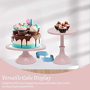 PNBO 3pcs Round Cake Stands - Pink Small Cake Stand Set - Cake Display Stands for Dessert Table - Cake Plate for Girl's Birthday Parties,Baby Shower,Weddings,Graduation Ceremonies,Anniversaries