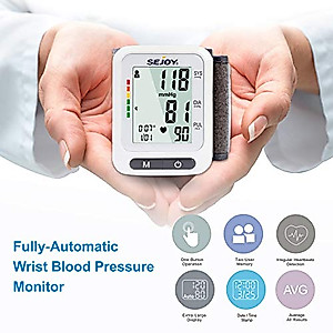 Blood Pressure Monitor XL Wrist Cuff 5.3-8.5 inch, Automatic Accurate BP Monitor Large Screen Display, 120 Reading Memory, Irregular Heartbeat Detector Home Use Digital Blood-Pressure Machine