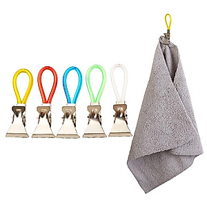 5 Pcs Towel Clips, Portable Metal Towel Hooks with Hanging Loop, Multifunctional Colorful Clips for Kitchen Bathroom Hanging Towels