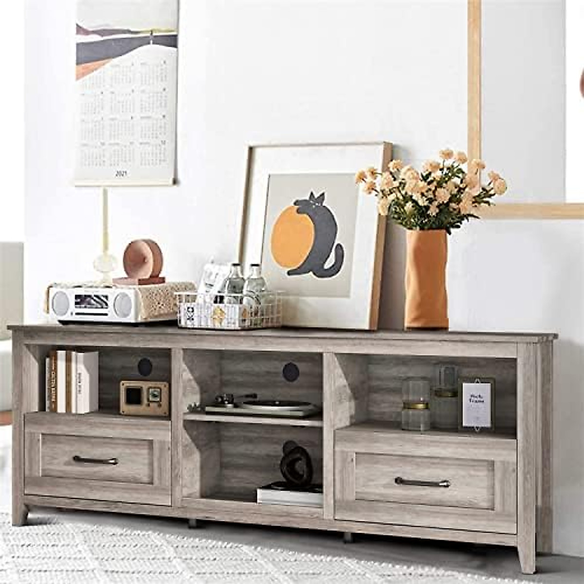 SAINTCY TV Stand for TVs up to 80", Large Television Stands with Drawers for Living Room, TV Entertainment Center with Storage and Shelves, TV Cabinet Media Console Furniture for Bedroom (Grey)