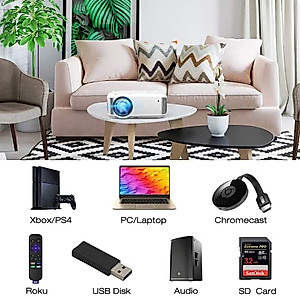 VYSER Projector, 7500L Mini Outdoor Movie Projector with 60,000hrs Lamp Life, Full HD 1080P Supported, Portable Video Projector Compatible with TV Stick, HDMI, USB, VGA, AV, Smartphone