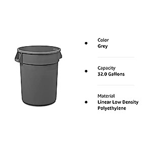 Boardwalk 32GLWRGRA Round Waste Receptacle LLDPE 32 gal Gray