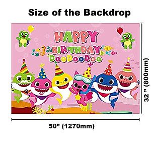 GRATULON Babe Shark Party Supplies for Birthday Decorations, Gratulon Vinyl Light-Weight Babe Shark Backdrop for Baby Shower and Kids’ Bedroom Wall Sticker Décor Pink 32”X50”