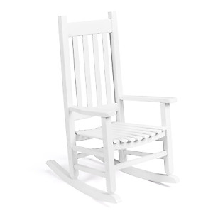 VINGLI Outdoor Child’s Rocking Chair, All Weather Wooden Rocking Chair with High Backrest, Patio Rocker for Garden, Yard, Balcony, Wooden Rocker for 3-9 Years Old, White