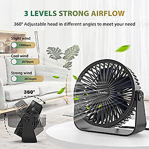 FARADAY Small Table Fans Bundle USB Desk Fans Personal Fan Ultra Quiet For Home Bedroom Office Desktop, 3 Speeds, Black