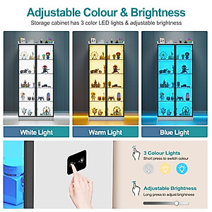 Lvifur Tall Storage Cabinet up to 70", LED Kitchen Pantry Cabinet with Human Body Induction, 5 Tier Bookcase Display Cabinet with Adjustable Shelves for Living Room Office (White)