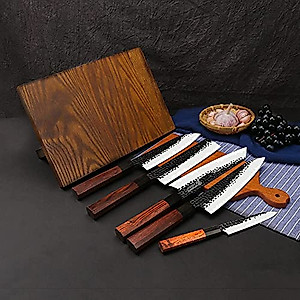 WILDMOK Kitchen Knife Set with Block 6 Pieces Sharp Professional Chef Knife Set 3 Layers 9Cr18MoV Clad Steel Knife Set with Magnetic Knife Block