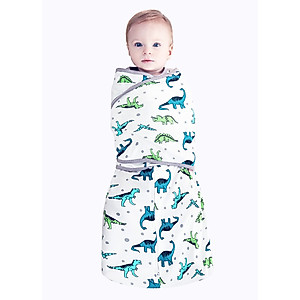 AugTwig Baby Sleepsack Swaddle 3-Way Adjustable Wearable Blanket Boy and Girl,100% Cotton,6-12 Months(Green Dinosaur)